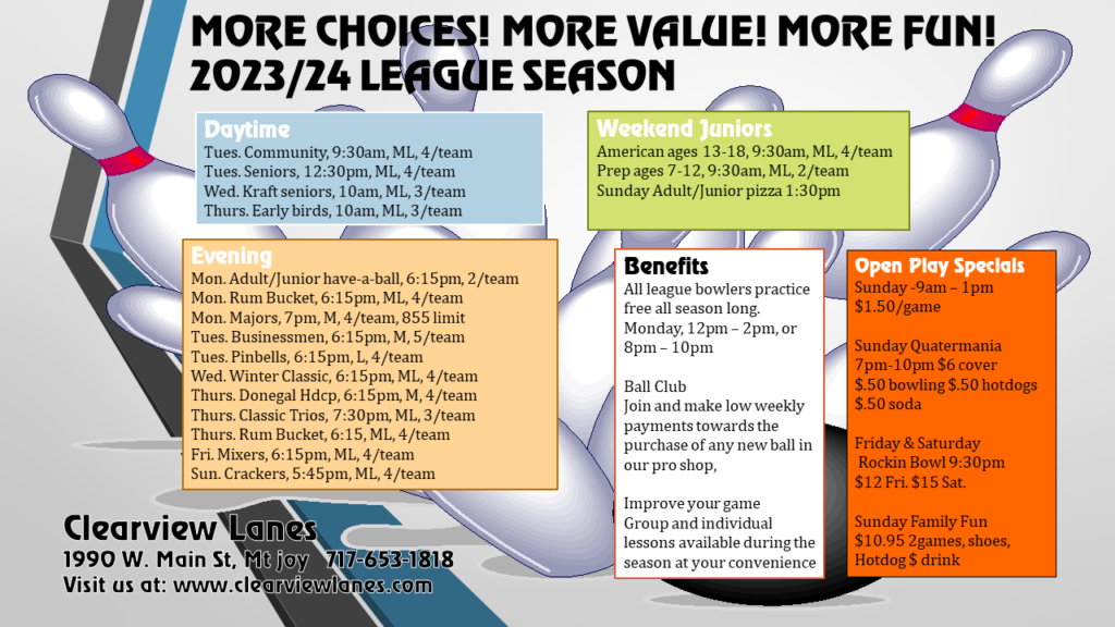 Fall 2023-24 Bowling Leagues – Clearview Lanes